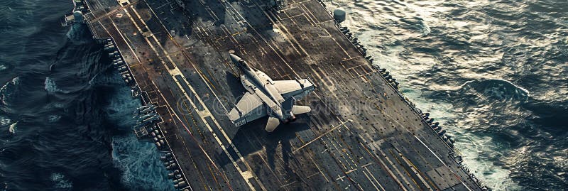 Fighter Jet on the Runway of an Aircraft Carrier in the Open Ocean ...