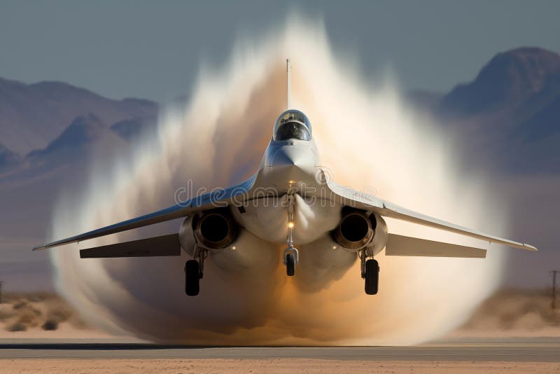 Fighter Jet on a Runway with Heat Distortion and Mountains in the ...