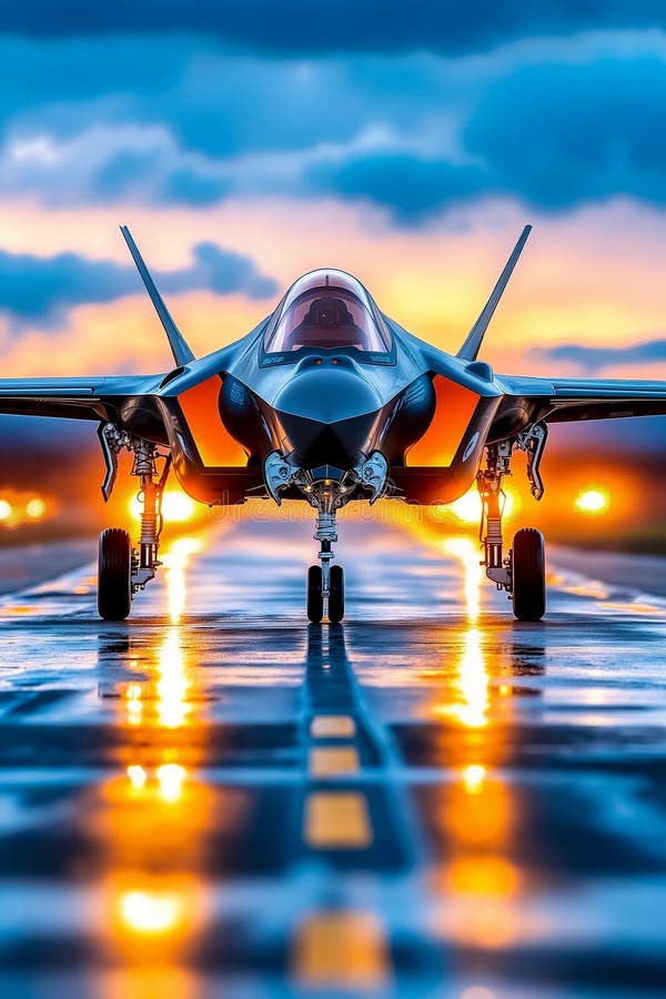 A Fighter Jet Sitting on Top of an Airport Runway Stock Image - Image ...