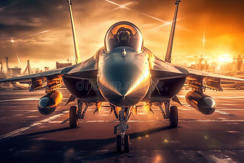 The Fighter Jet Slices through the Air, Its Engine Roaring with Power ...