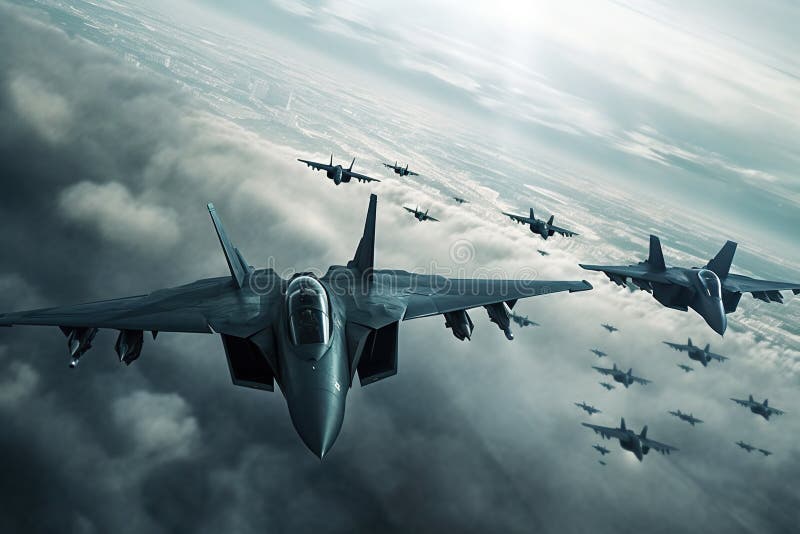 The Fighter Jet Slices through the Air, Its Engine Roaring with Power ...