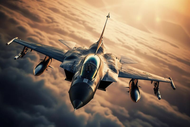 The Fighter Jet Slices through the Air, Its Engine Roaring with Power ...