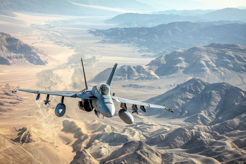 Fighter Jet Soaring Above Desert Terrain Stock Illustration ...