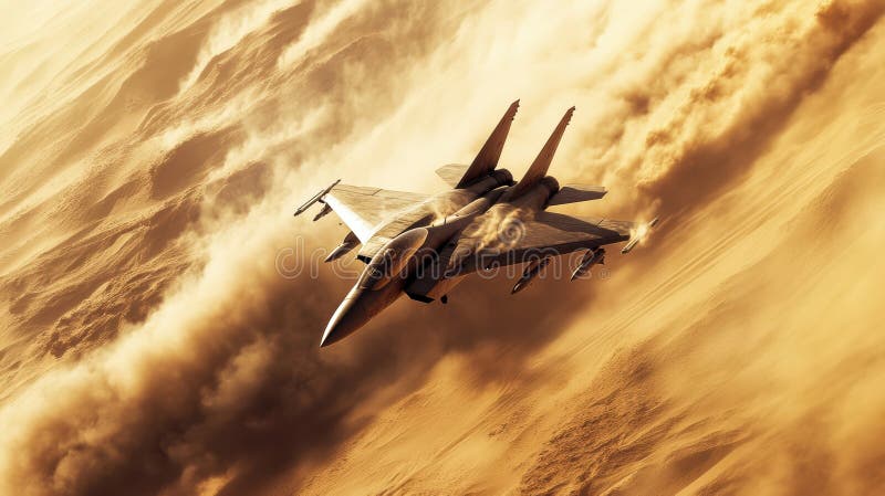 Fighter Jet Soaring through a Desert Dust Storm Stock Illustration ...