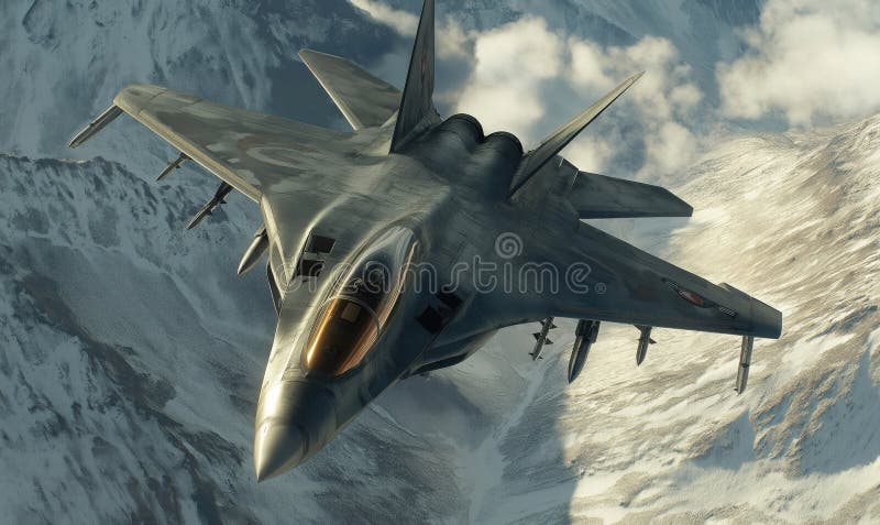 Fighter Jet Soaring Over Snow-capped Mountains Showcasing Advanced ...