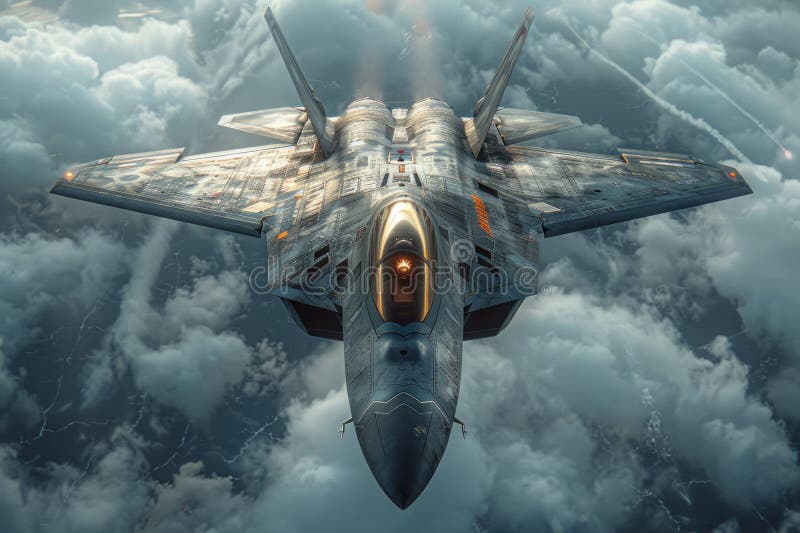 A Fighter Jet Soars Above the Clouds, Displaying Power, Speed, and ...