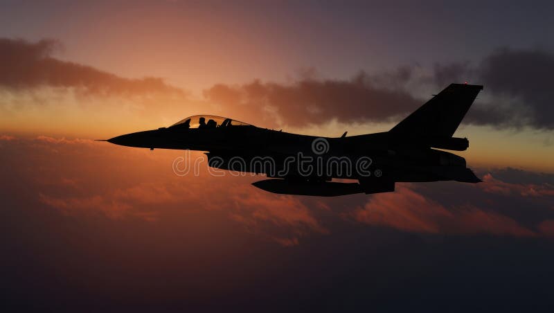 Fighter Jet Soars Gracefully Against a Backdrop of Sunset Clouds Stock ...