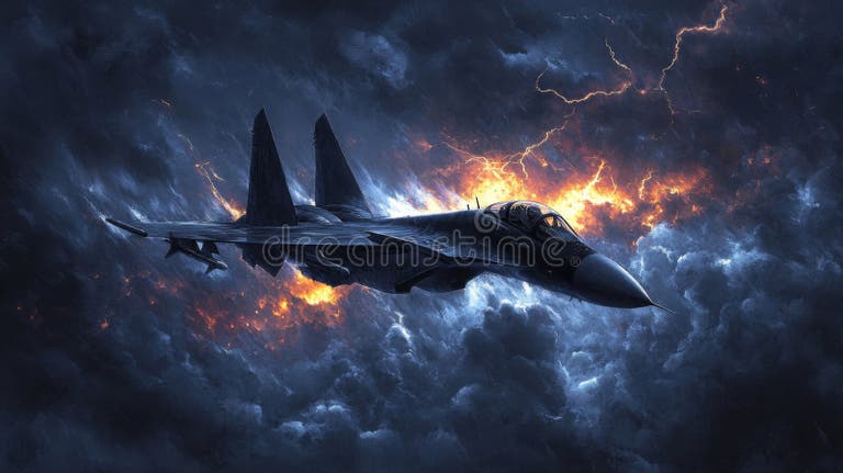 Fighter Jet in Space Nebula Fire Explosion Stock Illustration ...