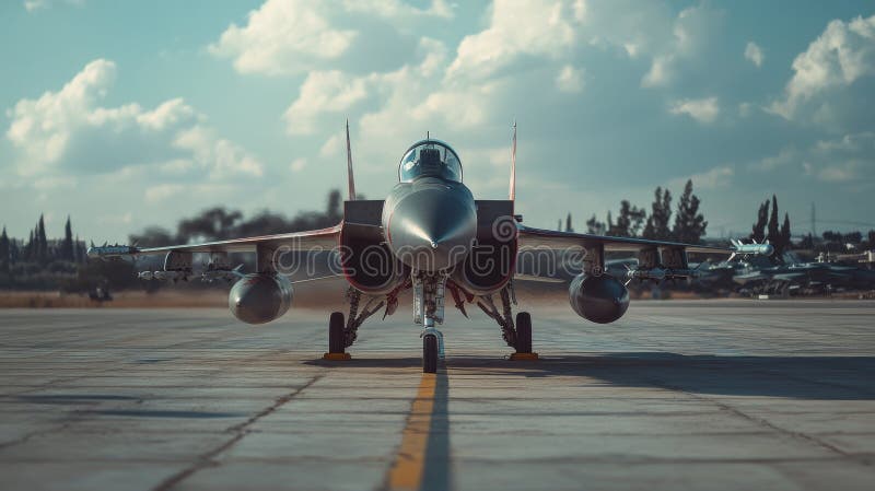 Fighter Jet on the Tarmac with Clear Skies in the Background Stock ...