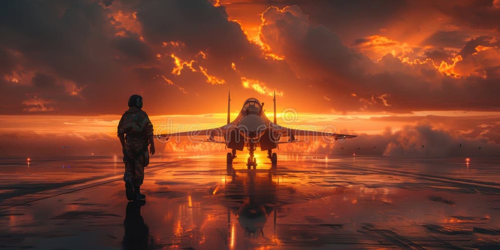 Fighter Jet at Sunset. Created by Generative Artificial Intelligence ...