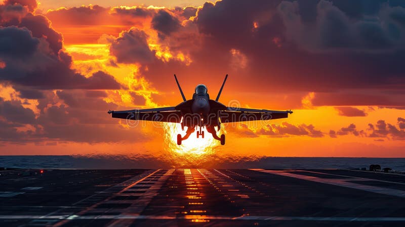 Fighter Jet Takeoff at Sunset Stock Illustration - Illustration of ...