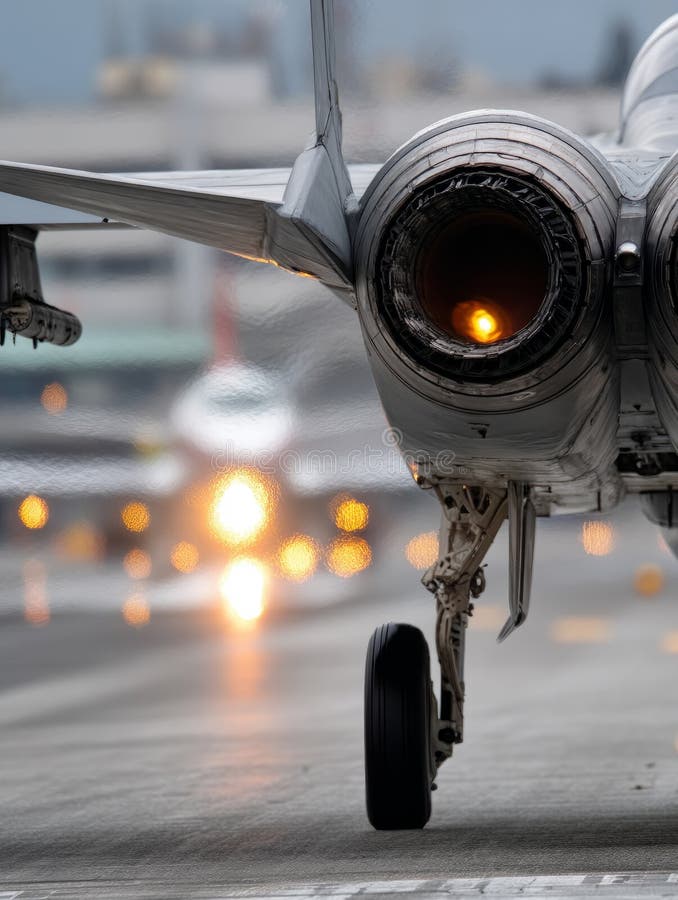 Fighter Jet Taking Off with Afterburner on Runway Stock Image - Image ...