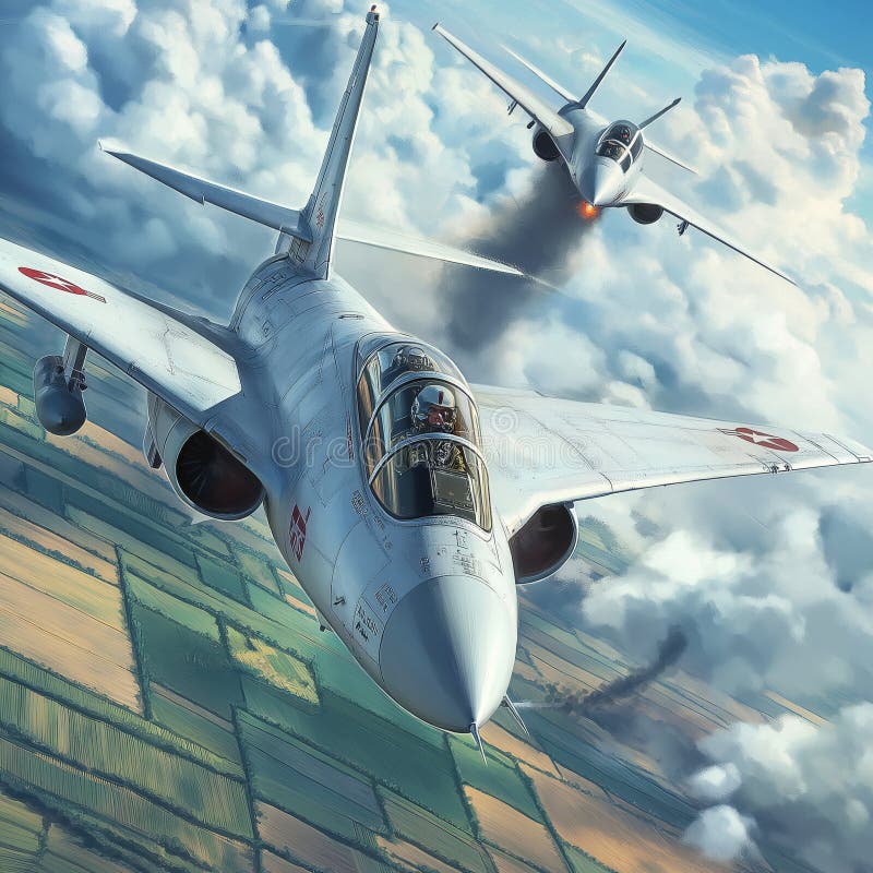 Fighter Jet. Two Planes Fighting in the Air Stock Illustration ...