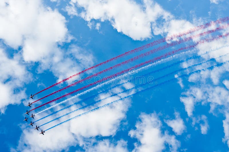 Fighter Jets during Acrobation Stock Photo - Image of white, french ...