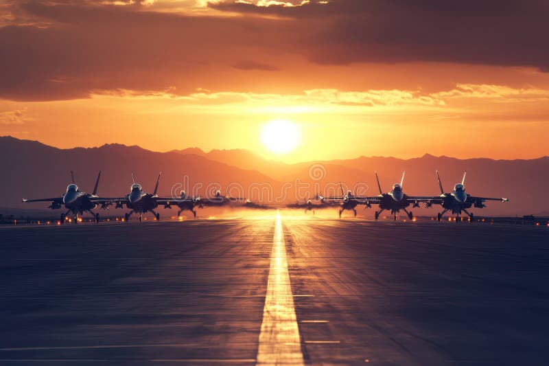 Fighter Jets Aligned Runway Sunset Stock Photos - Free & Royalty-Free ...