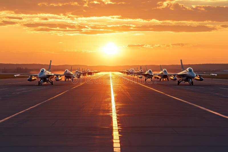 Fighter Jets Aligned Runway Sunset Stock Photos - Free & Royalty-Free ...
