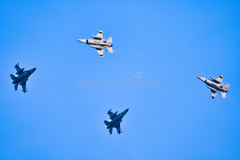 Fighter Jets Flying Against a Blue Sky. Stock Image - Image of attack ...