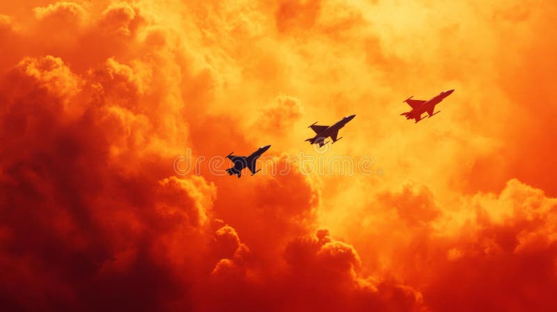 Dramatic Silhouette Military Jets Flying Formation Stock Photos - Free ...