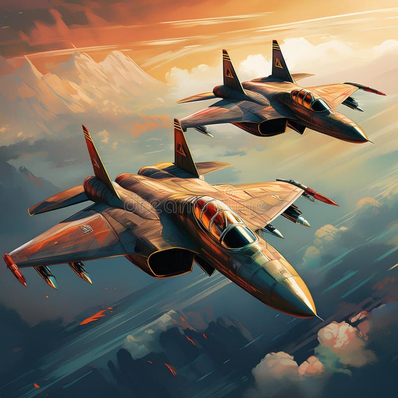 2 Fighter Jets Flying Next To Each Other Stock Illustration ...
