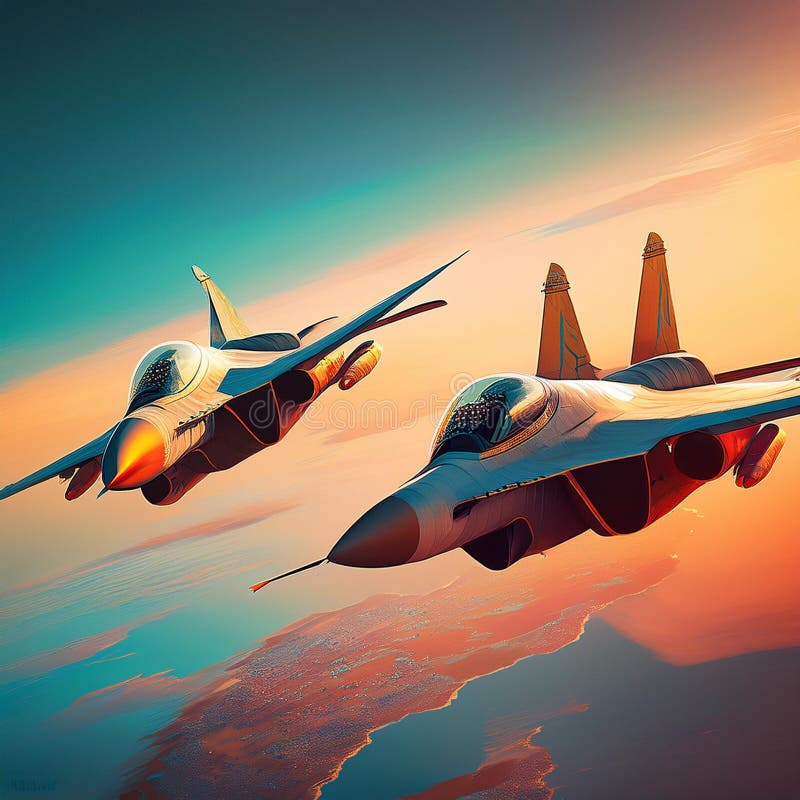 2 Fighter Jets Flying Next To Each Other Stock Illustration ...