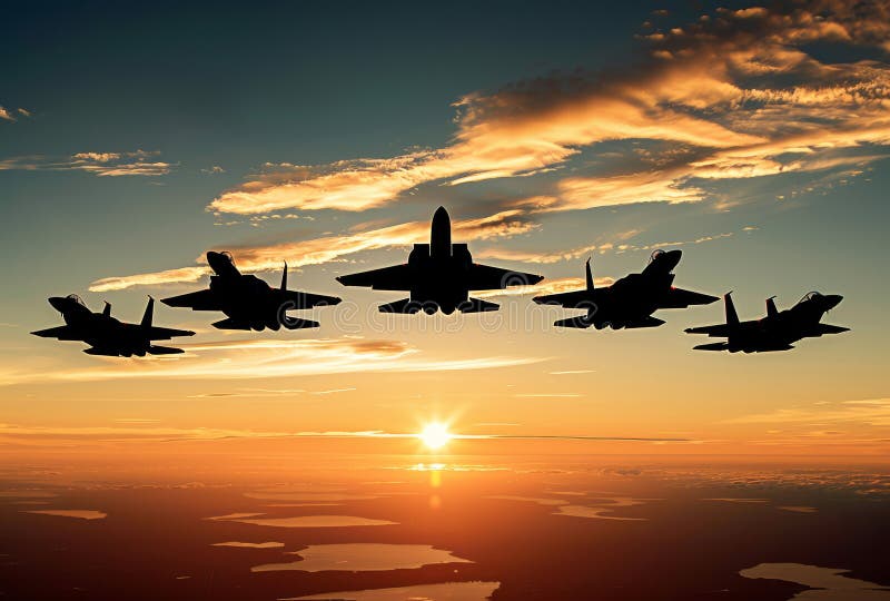 Fighter Jets Flying in the Sunset Stock Photo - Image of force, sunset ...