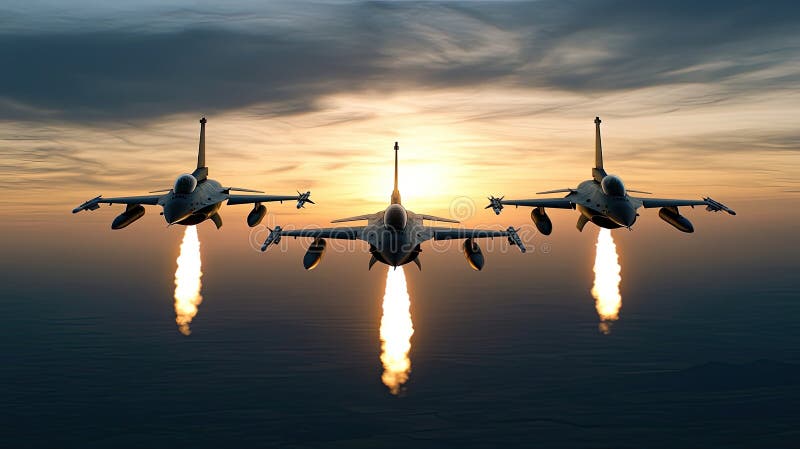 Fighter Jets Perform a Dynamic Display Over the Ocean, Launching ...