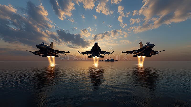 Fighter Jets Perform a Dynamic Display Over the Ocean, Launching ...