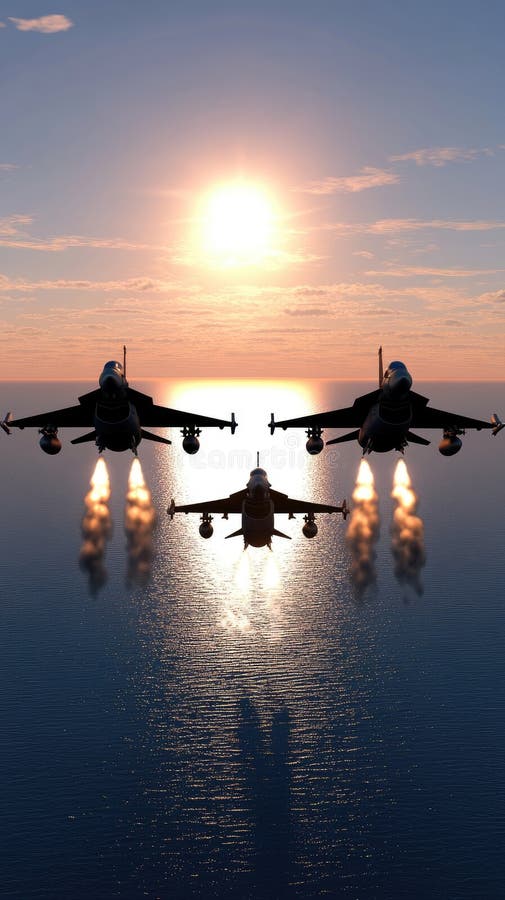 Fighter Jets Perform a Dynamic Display Over the Ocean, Launching ...