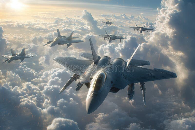 Fighter Jets Soar through Clouds during a Training Exercise at Sunrise ...