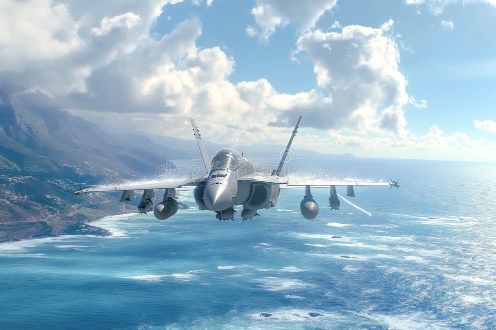 Fighter Jets Soar Over the Sea Stock Illustration - Illustration of patrol, flight: 384082234