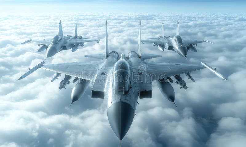 Fighter Jets Soaring Above Clouds Formation Showcasing Advanced ...