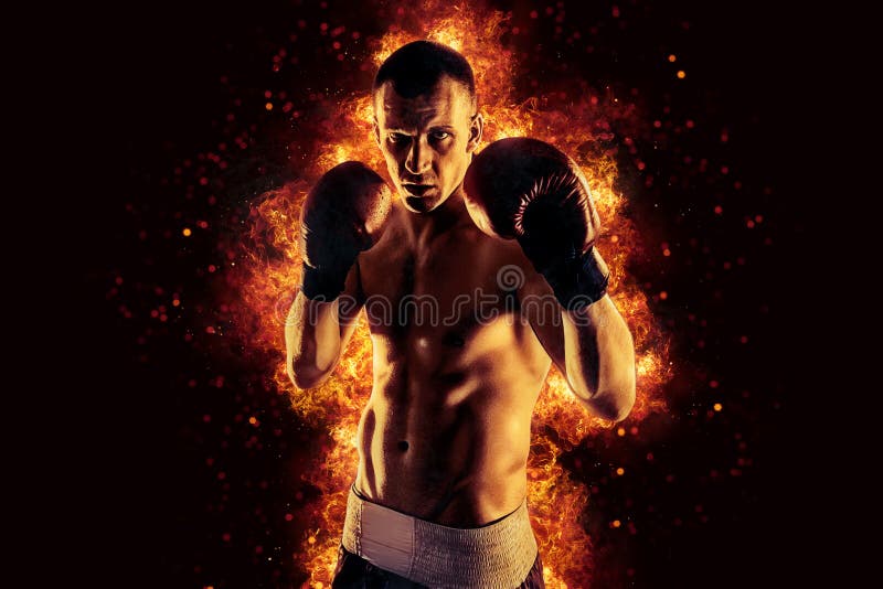 Fighter Man in Fire. Sport Advertising Stock Photo - Image of kickbox ...