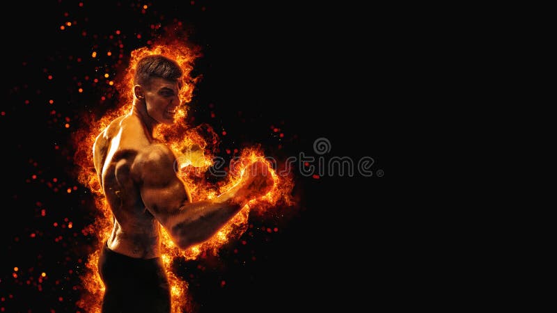 Fighter Man Punching in Fire Stock Photo - Image of boxing, boxer ...