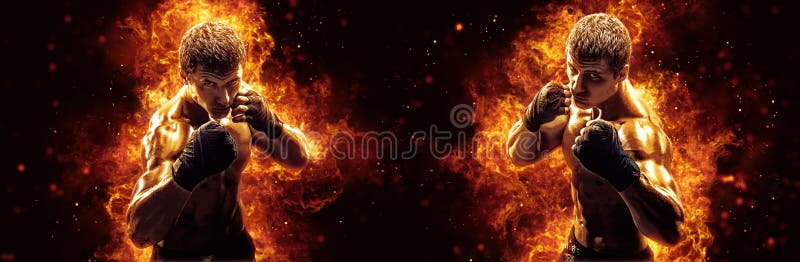 Fighter Man Punching in Fire Stock Photo - Image of athlete, boxer ...