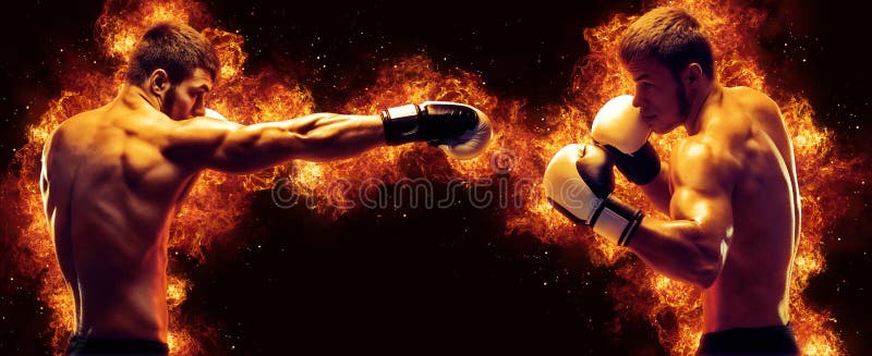 Fighter Man Punching in Fire Stock Image - Image of competitive, action ...