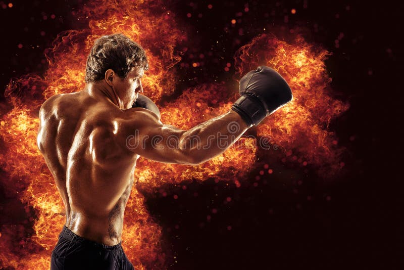Fighter Man Punching in Fire. MMA Fighter Stock Image - Image of fire ...