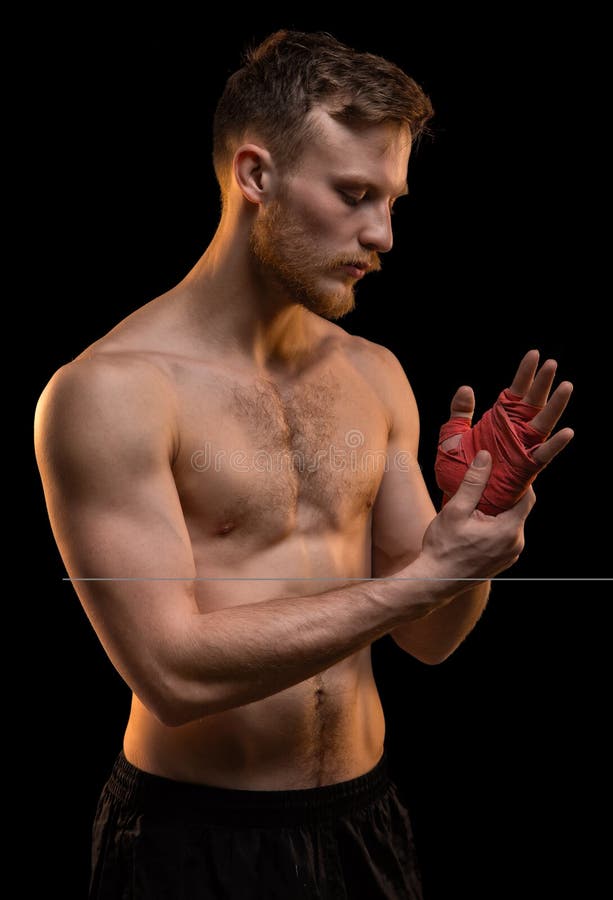 Fighter Man with Red Boxing Bandages Stock Image - Image of black ...