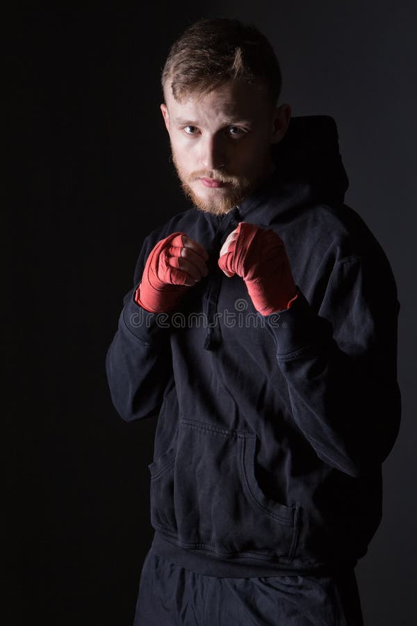 Fighter Man Wearing Black Tracksuit Stock Image - Image of fist, power ...