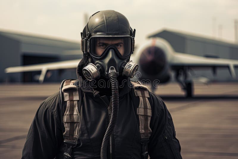 Fighter Pilot at Airfield Wearing Mask and Helmet. Generative AI Stock ...