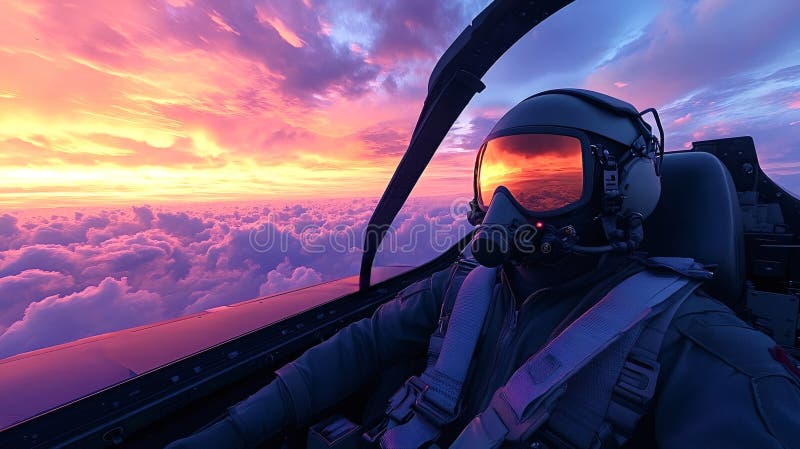 Fighter Pilot Flying Above the Clouds at Sunset Stock Photo - Image of ...