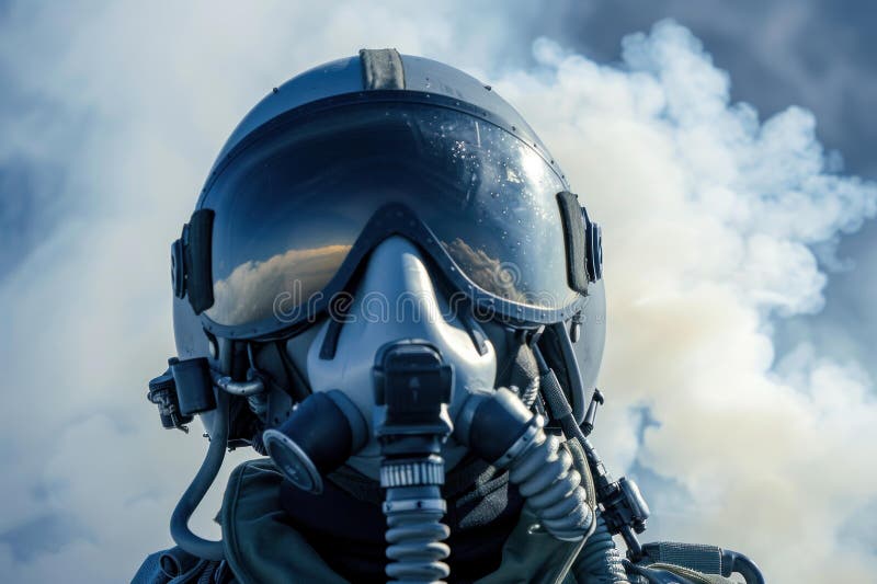 Fighter Pilot Wearing Helmet and Oxygen Mask with Smoke in Background ...