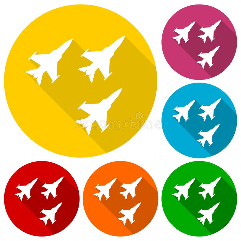 Fighter Plane Icons Set with Long Shadow Stock Vector - Illustration of ...
