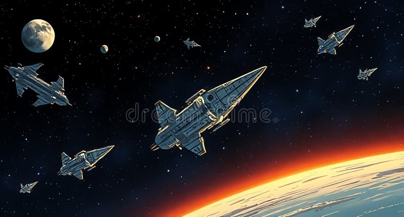 Fighter plane in space stock image. Image of plane, cartoon - 365358903