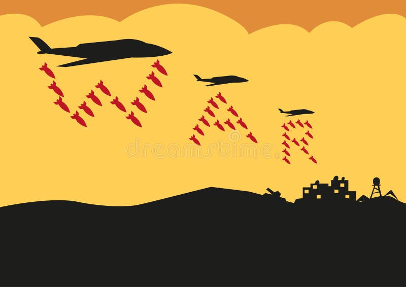 Fighter Planes Drop Bombs in War Text Formation. Editable Clip Art ...
