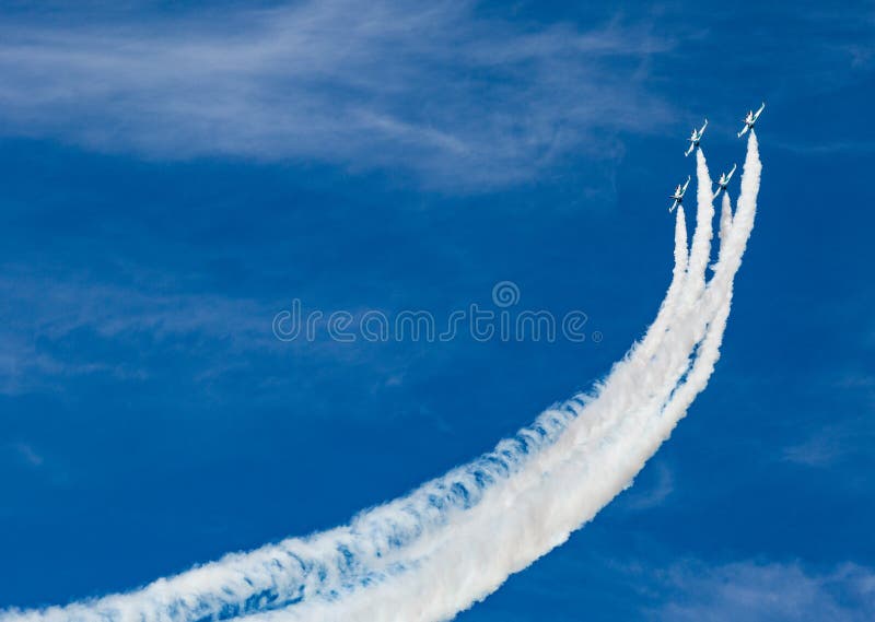 Fighter Planes Taking Off and Leaving a White Trail Stock Photo - Image ...