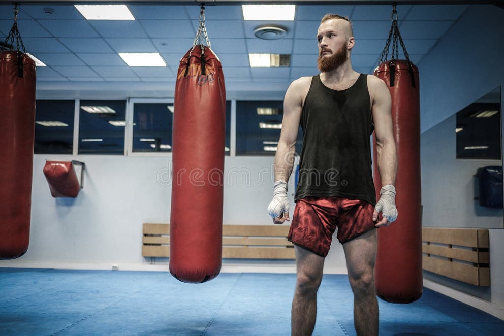 Fighter Preparing for Training, Wrapping Hands with Boxing Wraps Stock ...