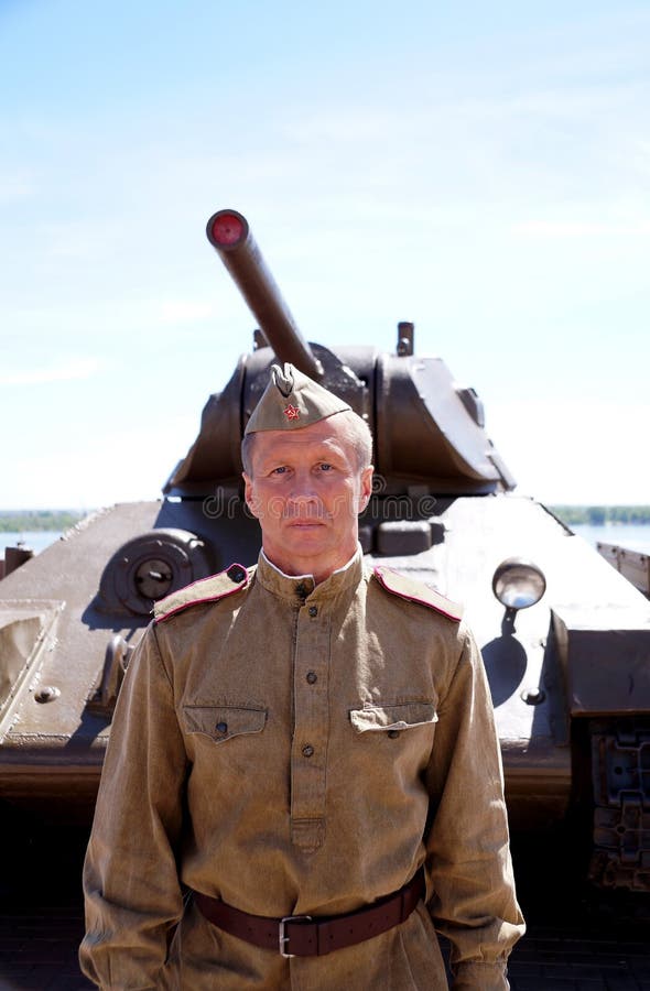 Fighter of Red Army in the Form of Times of World War II at Tank Stock ...