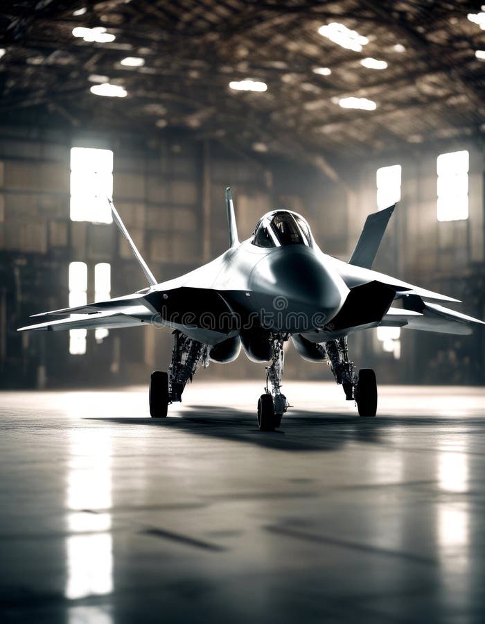 Fighter Sleek Military Jet Copyspace Modern Display Hangar Airforce ...