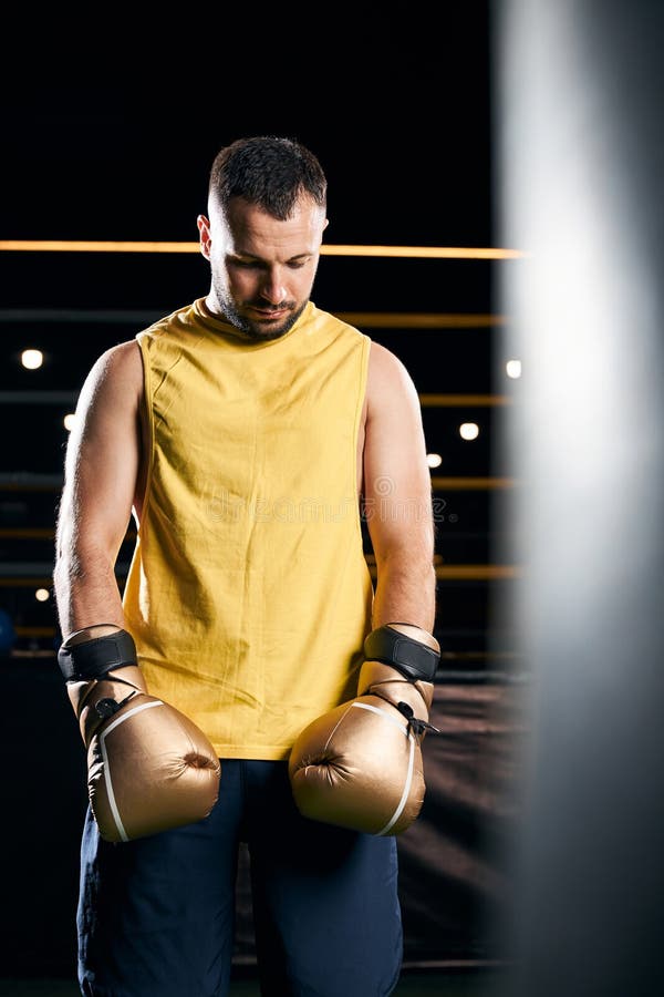 Sad Boxing Champion Standing with His Head Down Stock Photo - Image of ...