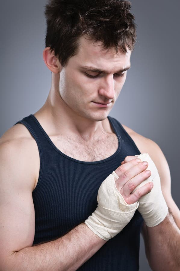 Fighter Taping Hands Portrait Stock Image - Image of masculinity ...
